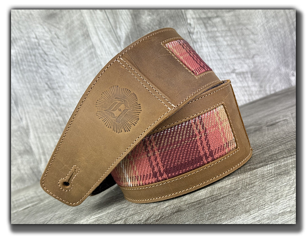 Leather Guitar Strap | Limited Edition | Flannel Guitar Strap | Tan Leather