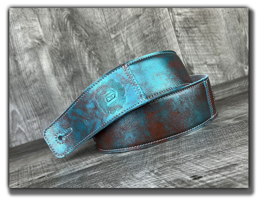 Leather Guitar Strap | Padded | Iridescent Blue and Pink Cotton Candy ...