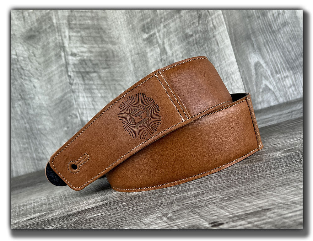 Leather Guitar Strap | Vegetable Tanned | Padded | Pecan | The Reticent