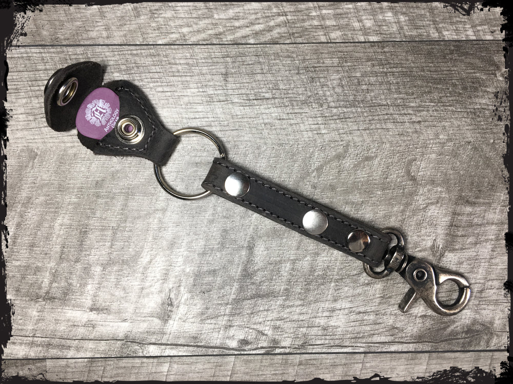 Guitar Pick Key Chain | Leather Keychain | Aged Steel