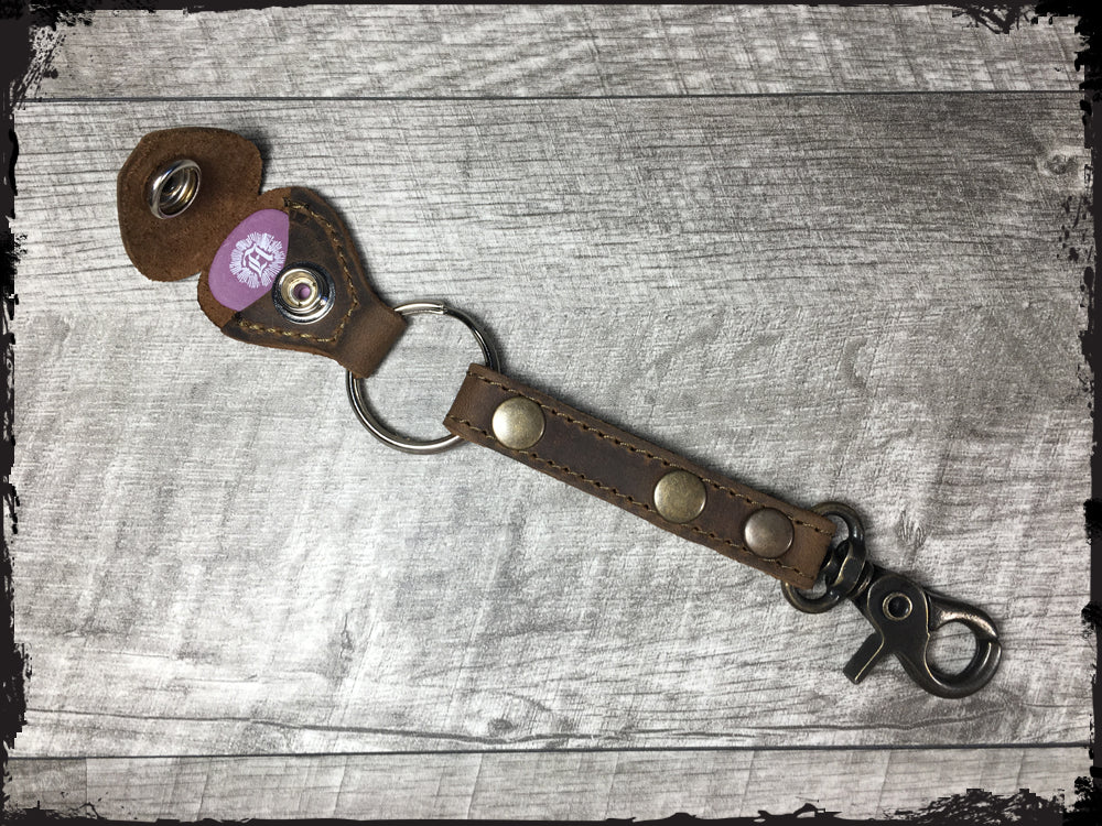 Guitar Pick Key Chain | Leather Keychain | Brown