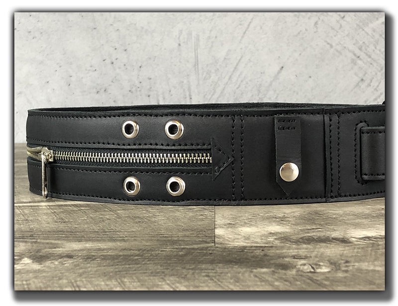 Leather Guitar Strap | Zipper | Punk | Black | The Brat